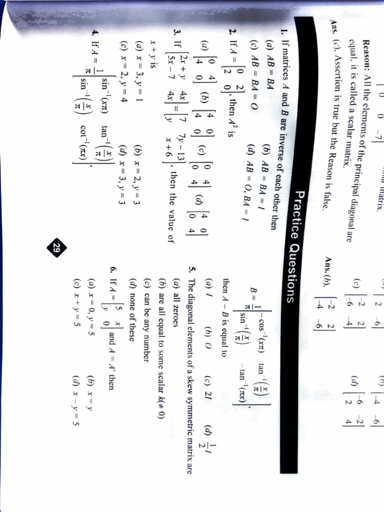 Matrix Operations and Properties Quiz | PDF | Matrix Theory | Mathematics