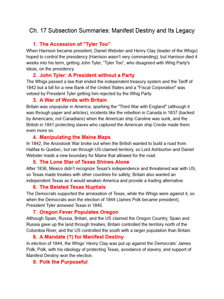 Manifest Destiny: Key Events and Impact | PDF | Whig Party (United ...