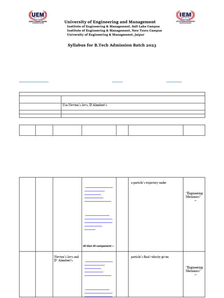 B.Tech Engineering Mechanics II Syllabus | PDF | Kinematics | Momentum