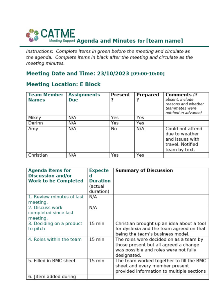 Team Meeting Agenda & Minutes 23/10/2023 | PDF