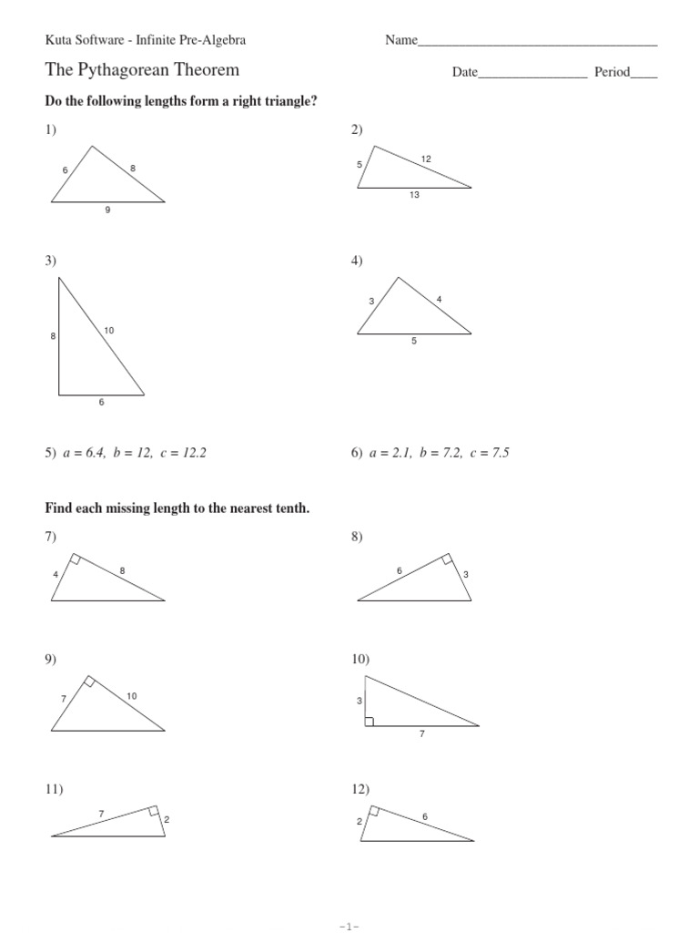 Pythagorean Theorem Worksheet | PDF | Geometry | Elementary Geometry