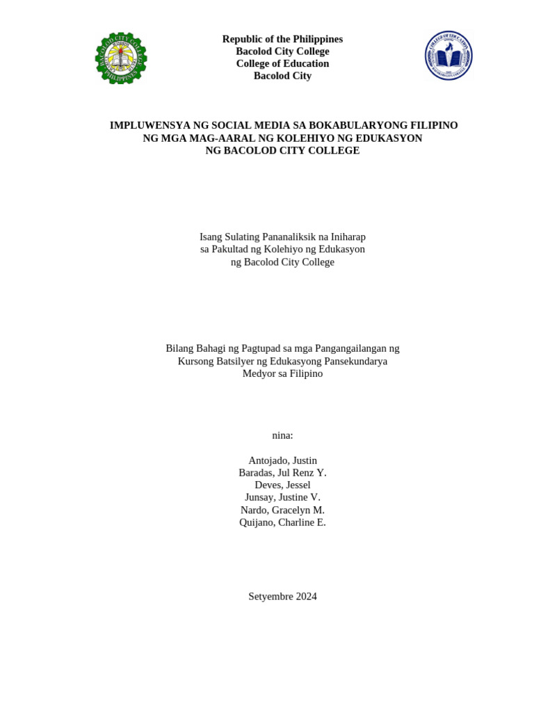 000-Bsed Filipino-Impluwensya NG Social Media Sa Bokabularyong Filipino NG Mga Mag-Aaral | PDF