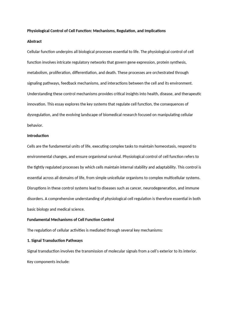 Physiological Control of Cell Function | PDF | Cell Signaling | Signal ...