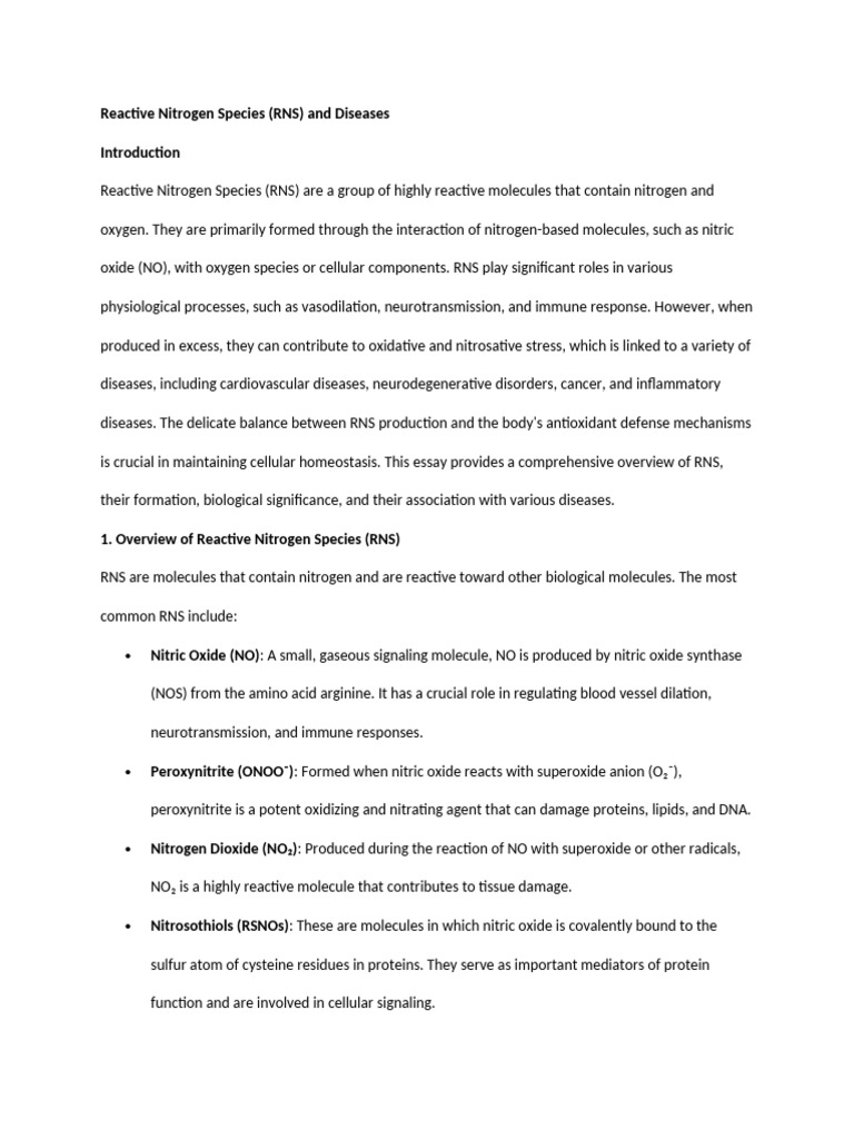 Reactive Nitrogen Species | PDF | Nitric Oxide Synthase | Inflammation