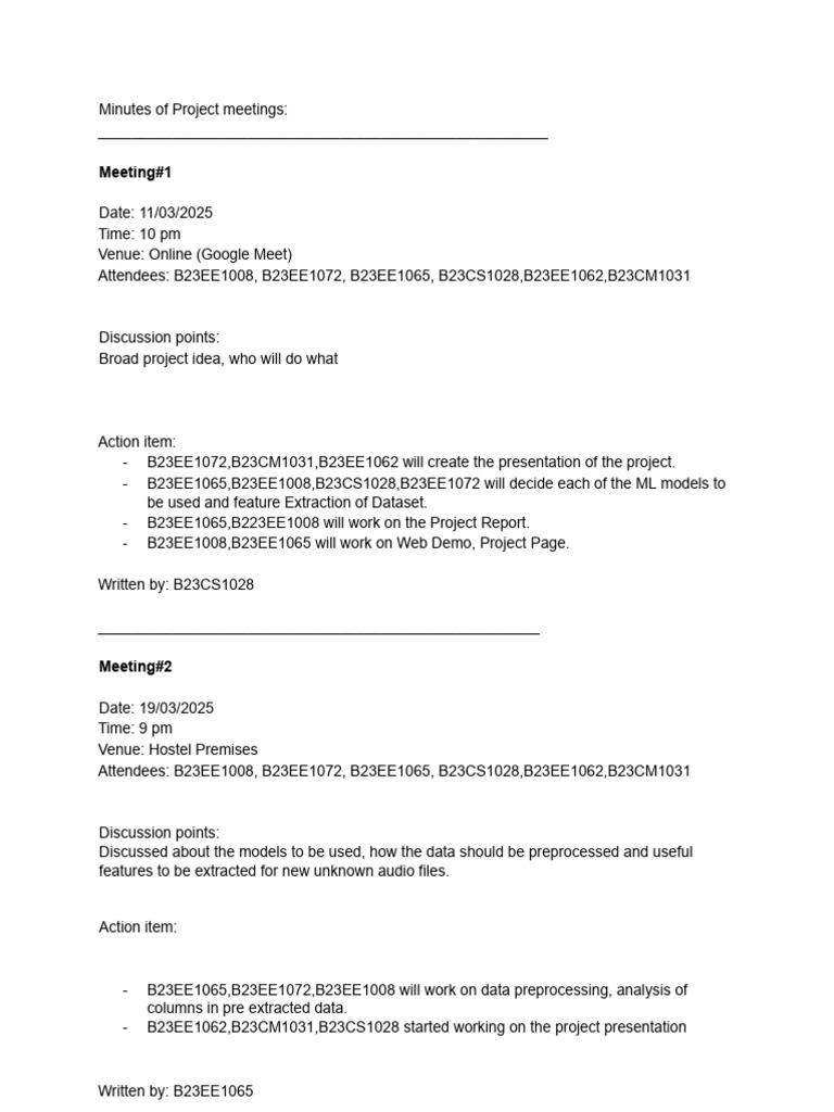 Minutes of Project Meetings | PDF