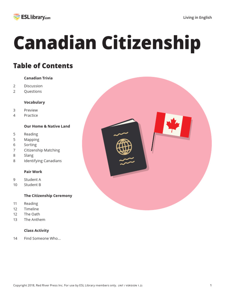 Canadian Citizenship ESL Learning Guide | PDF | Provinces And ...