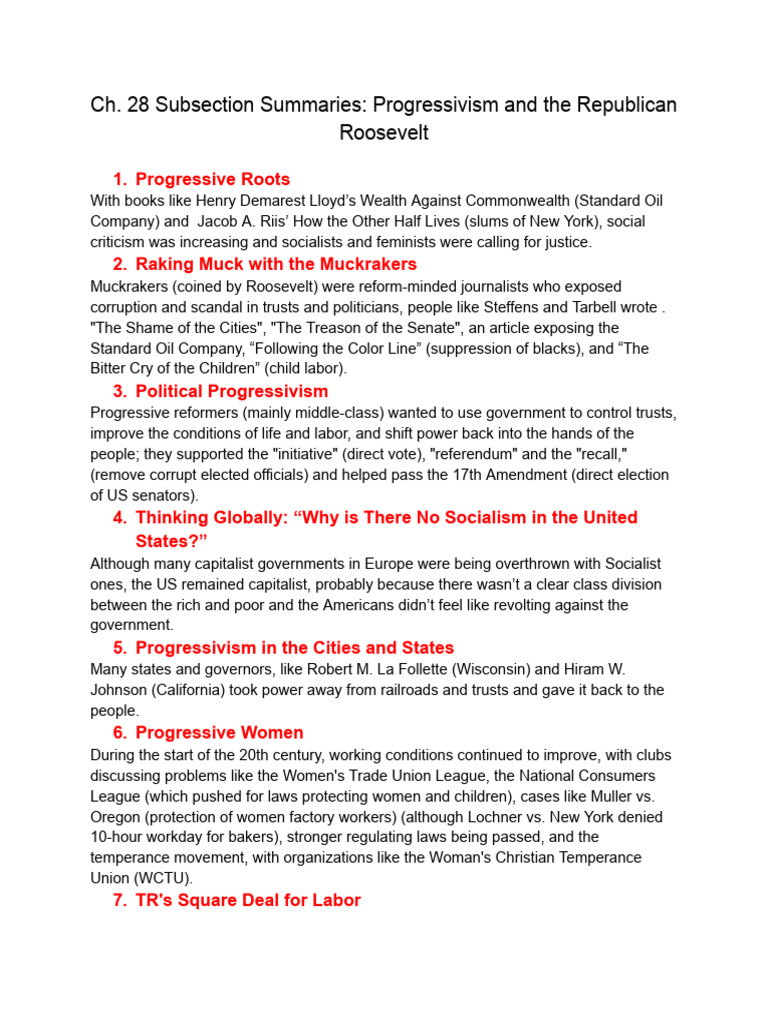 Progressivism and Roosevelt's Impact | PDF | William Howard Taft ...
