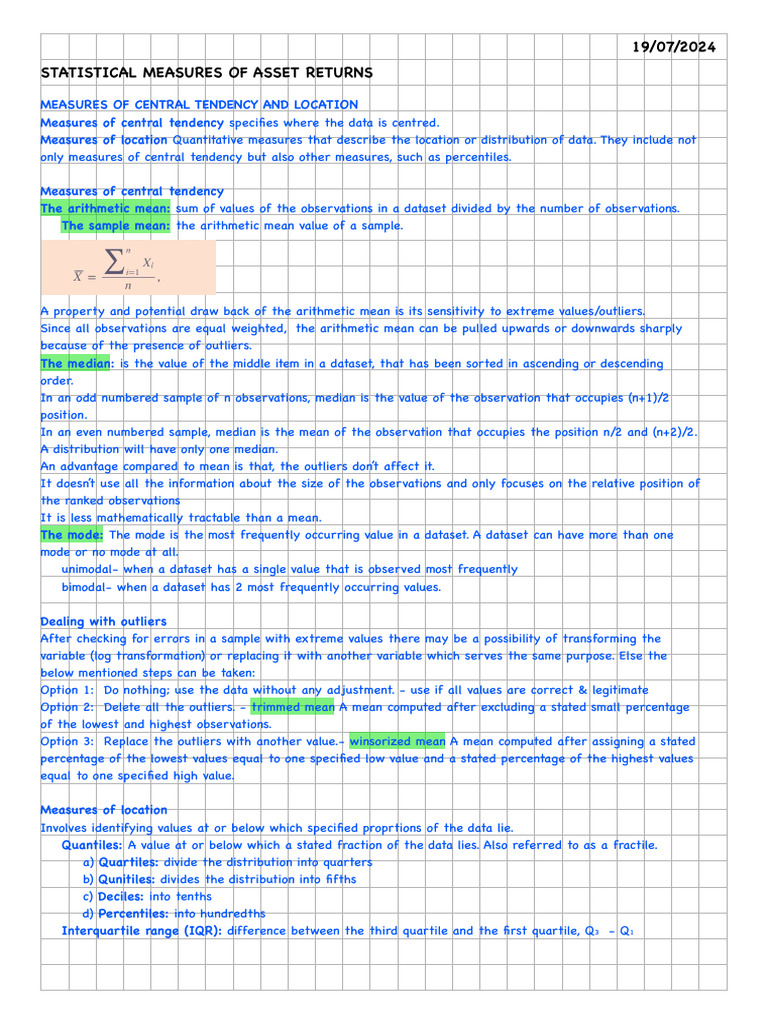 3) Statistical Measures of Asset Returns | PDF | Variance | Skewness