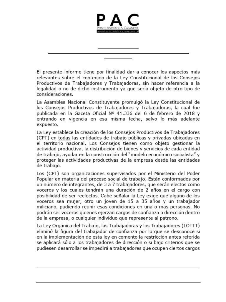 Informe Ley Constitucional de Los Consejos Productivos de Los Trabajadores Rev Pagina Web | PDF ...