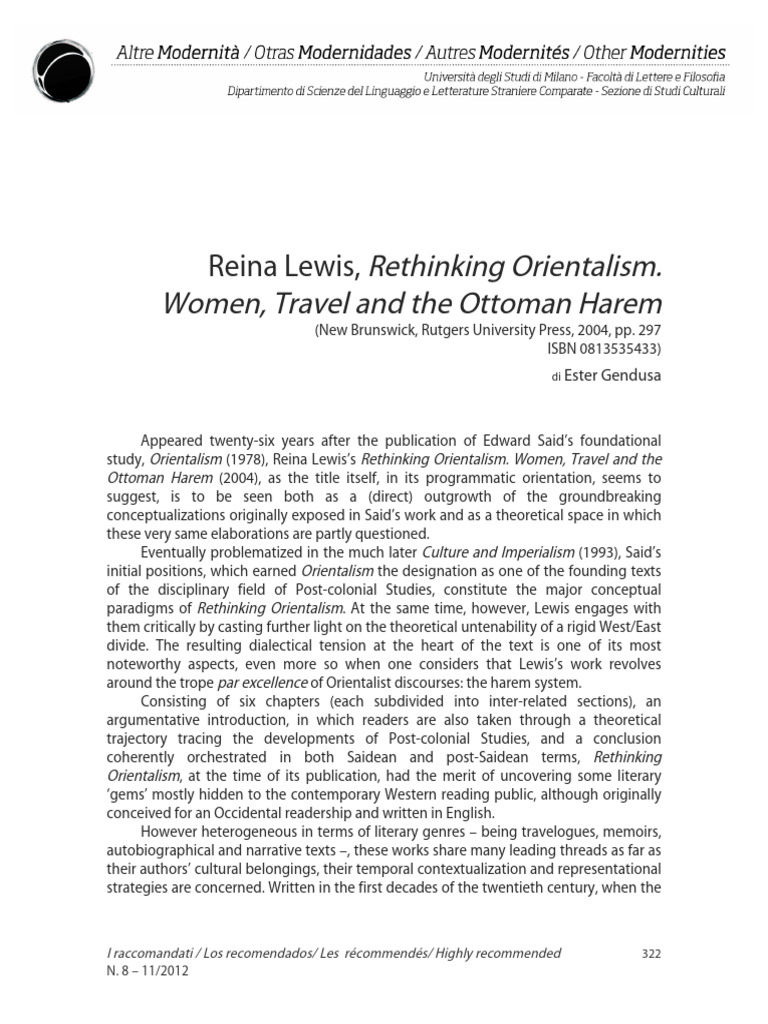 Reina Lewis Rethinking Orientalism Women Travel An | PDF | Orientalism