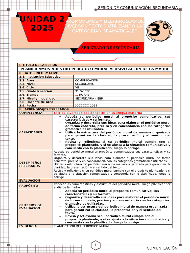 3º Sesion 2 Sem 1 Uni 2 - Comunicacion 2025 | PDF | Aprendizaje | Enseñando