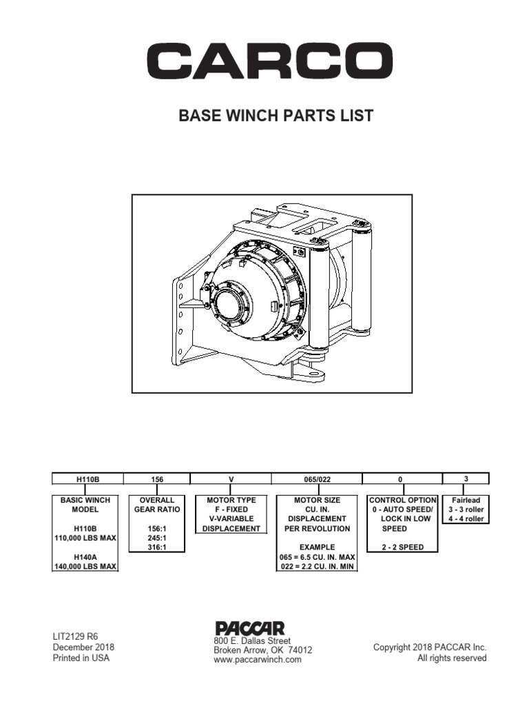 Winch Parts List for H110B & H140A | PDF | Gallon | Clutch
