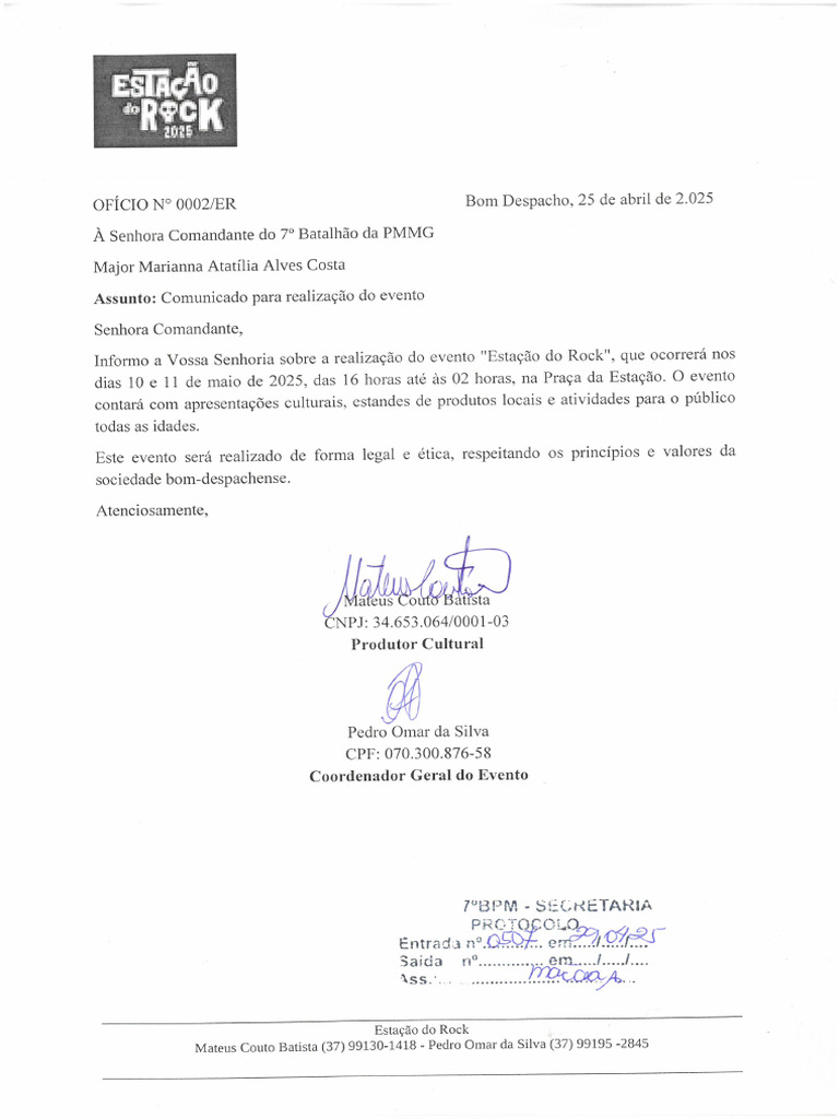 Ofício Comunicado Polícia Militar. | PDF