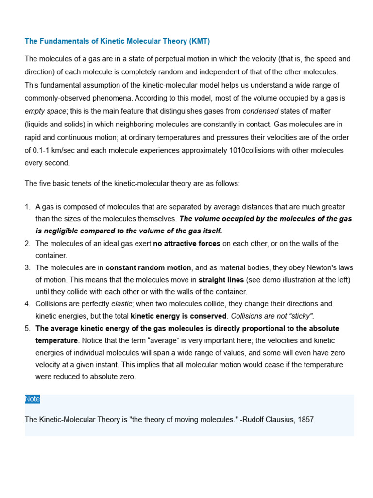 The Fundamentals of Kinetic Molecular Theory (KMT) | PDF | Gases ...