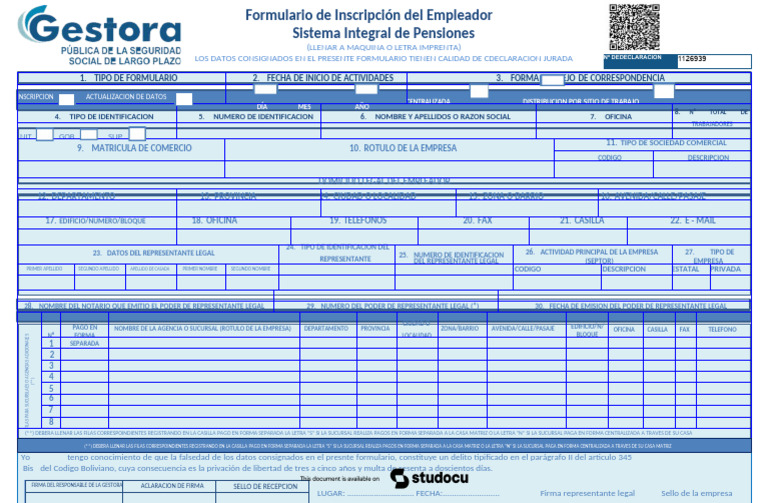 Formulario de Inscripcion Del Empleador Gestora 2 | PDF