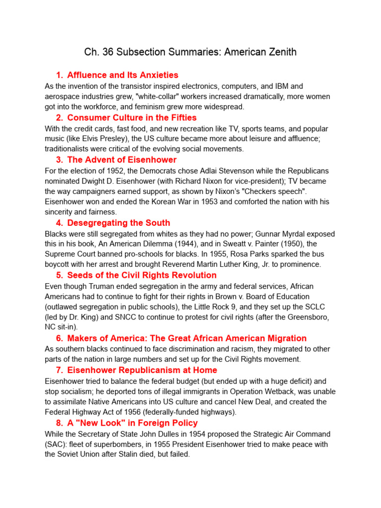 Ch. 36 Subsection Summaries (21 - Subsections - in - The - Chapter) | PDF | John F. Kennedy ...