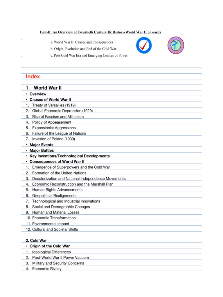 Unit 2 - An Overview of 20th Century IR History, WW II Onwards | PDF ...
