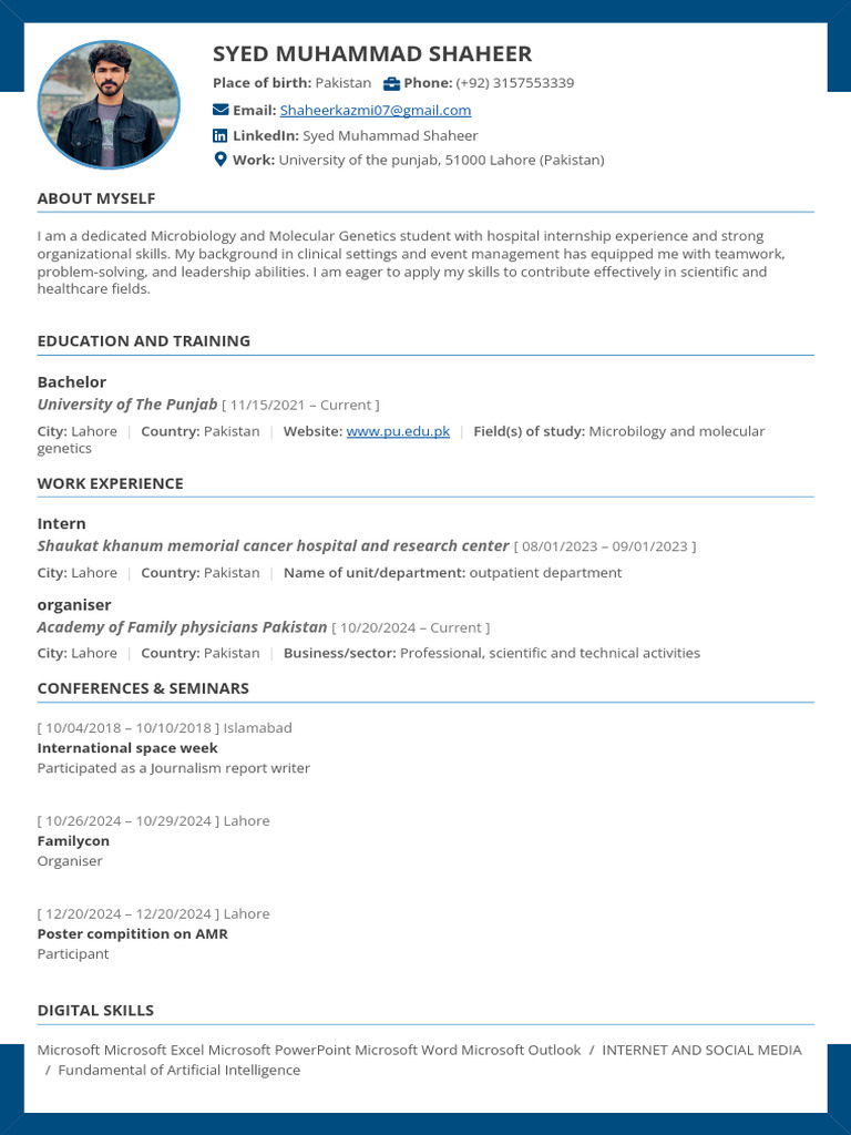 SYED MUHAMMAD SHAHEER Cv2 (1) | PDF