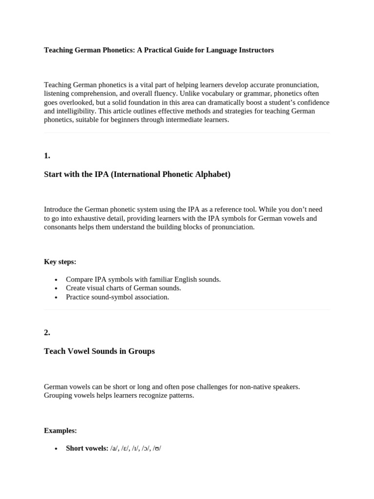 Teaching German Phonetics | PDF | Phonetics | Vowel