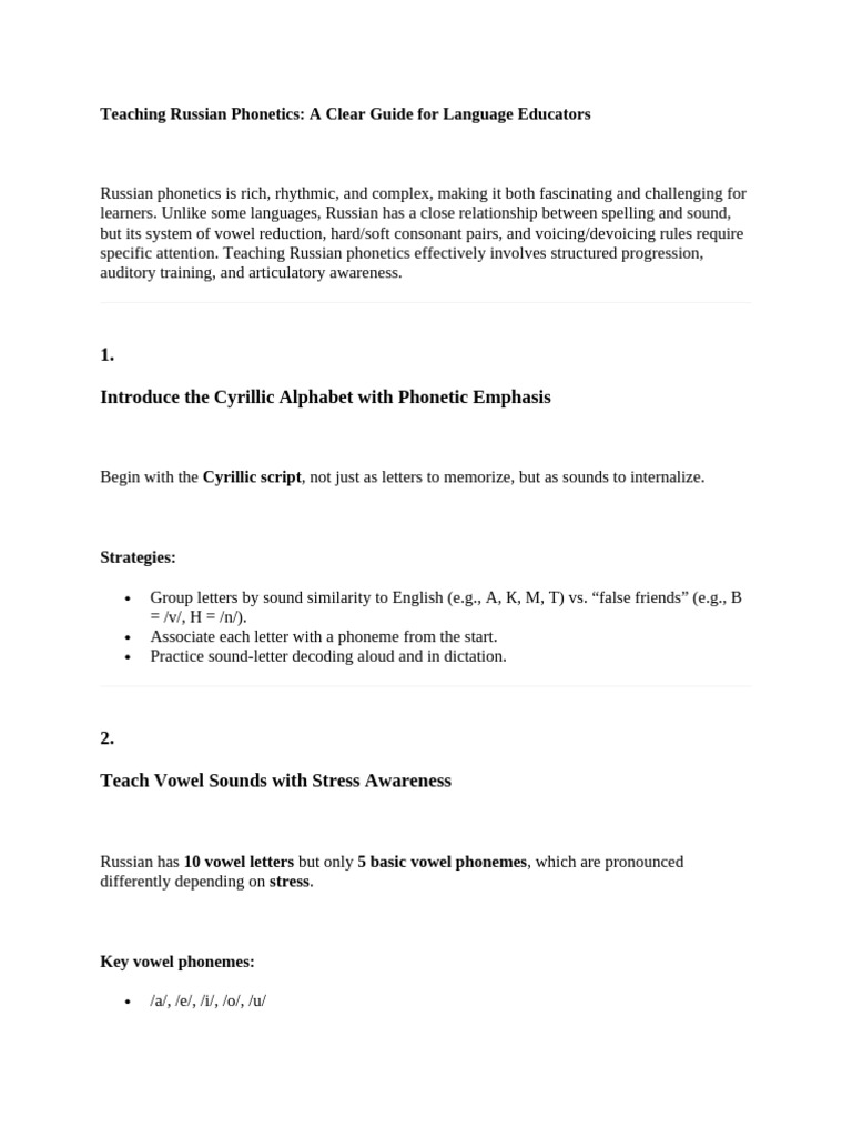 Teaching Russian Phonetics Essentials | PDF | Stress (Linguistics) | Vowel