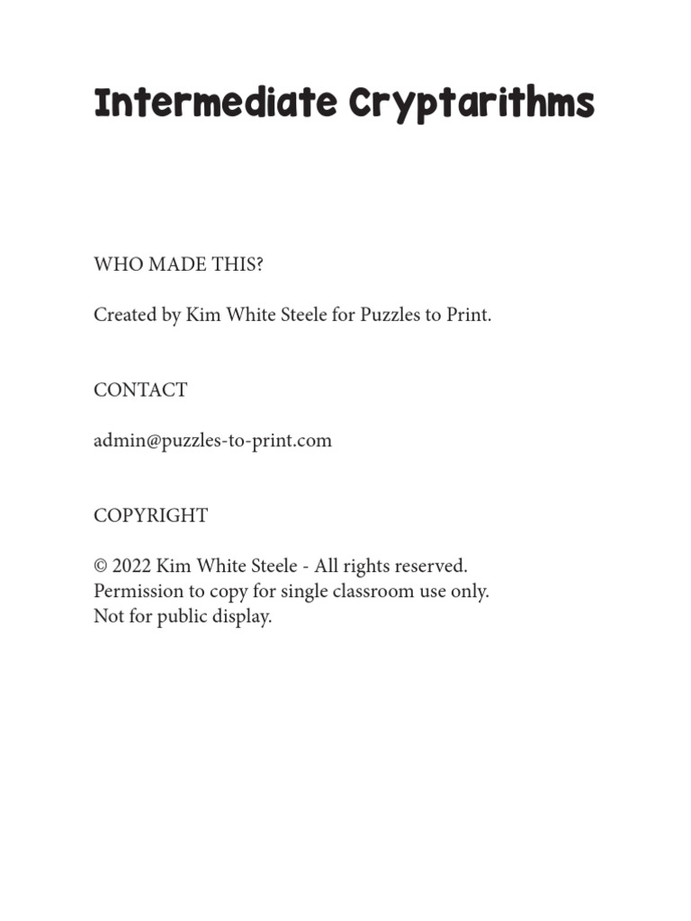 Intermediate Cryptarithms | PDF