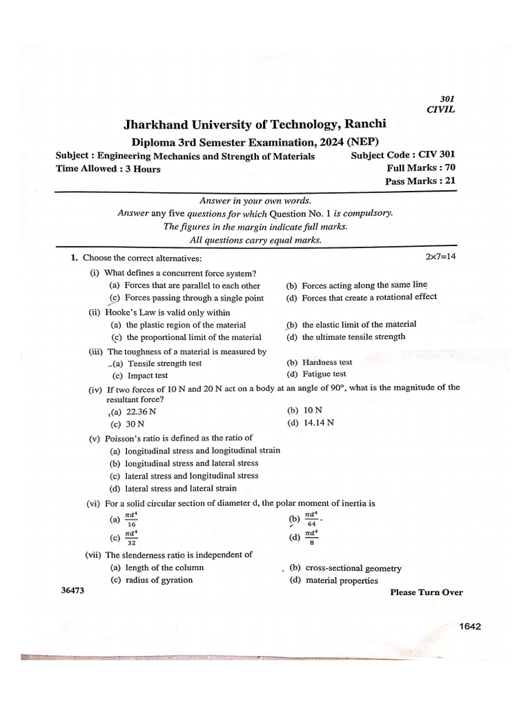 SOM. 3rd Semester Question Paper | PDF
