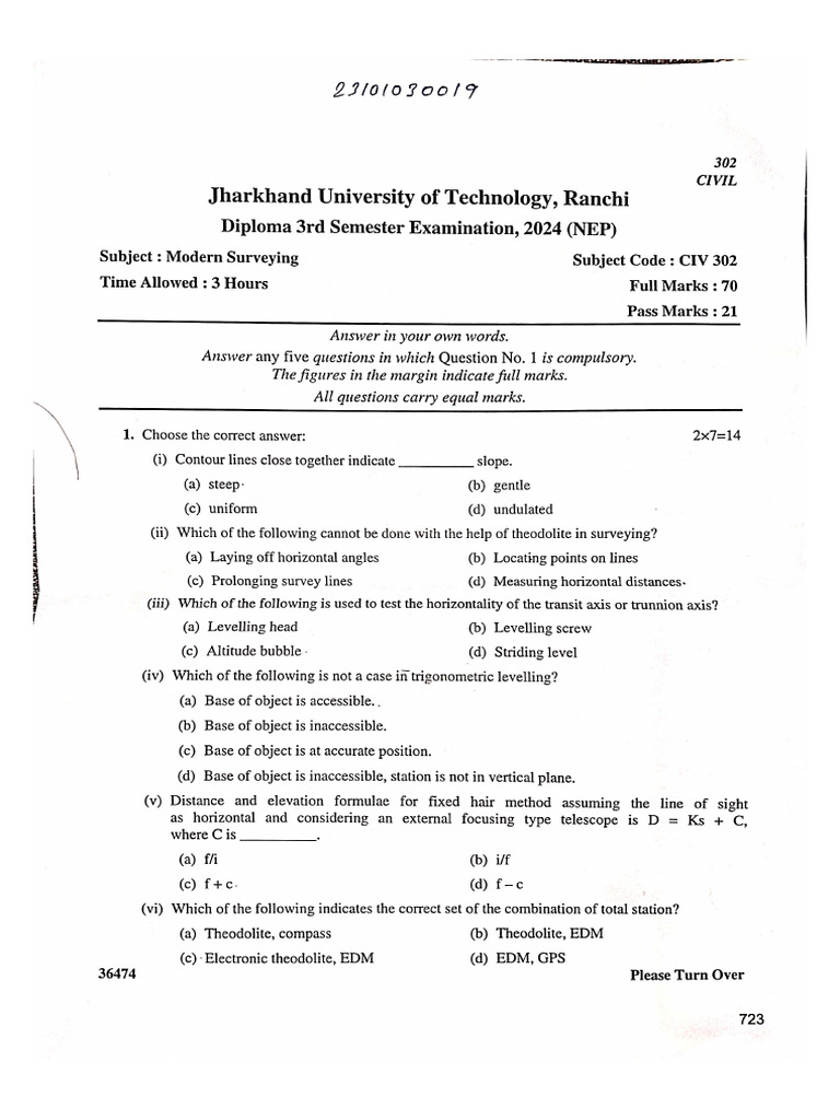 Surveying 3rd Sem Question Paper | PDF