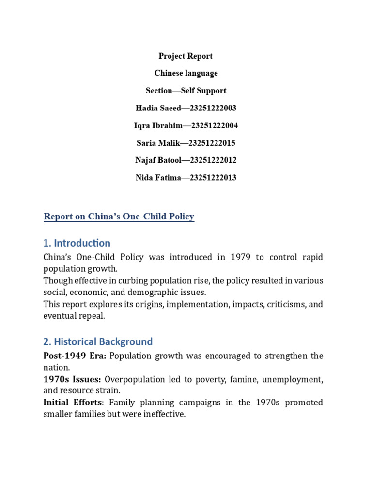 Chinese One Child Policy Report | PDF | Social Policy | Economies