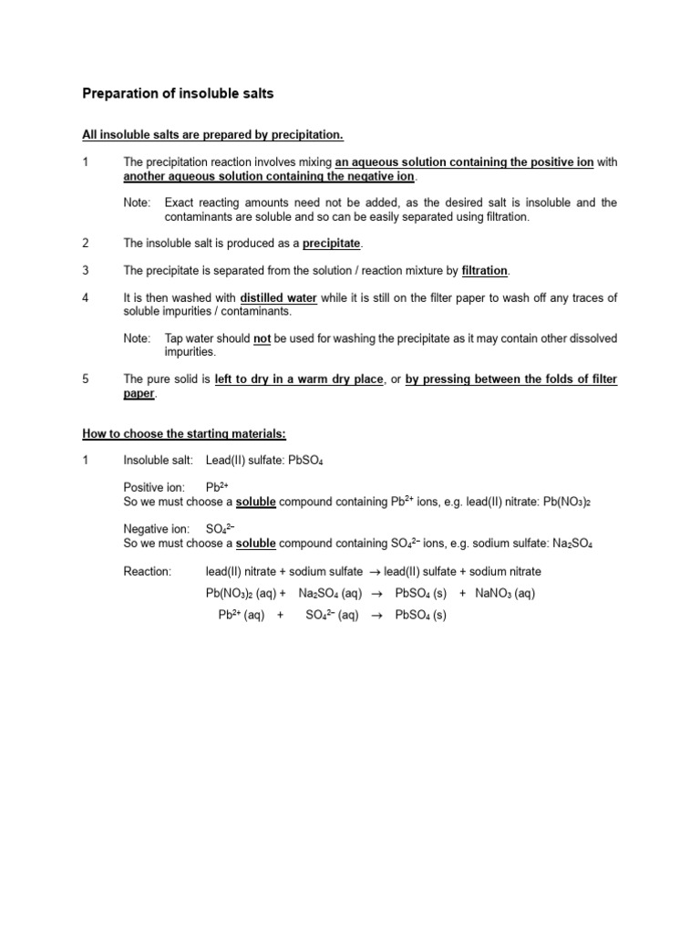Preparing Insoluble Salts by Precipitation | PDF | Precipitation ...