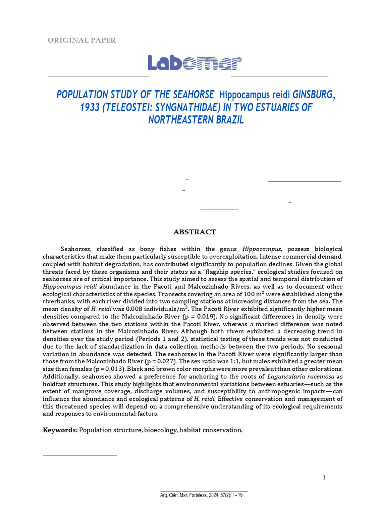 57.2 - 91583 - Population Study of The Seahorse Hippocampus Reidi in ...