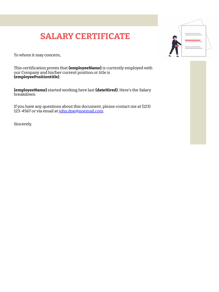 Salary Certificate: (Employeename) (Employeepositiontitle ...