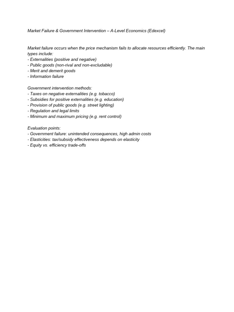 Market Failure & Government Intervention - A-Level Economics (Edexcel ...