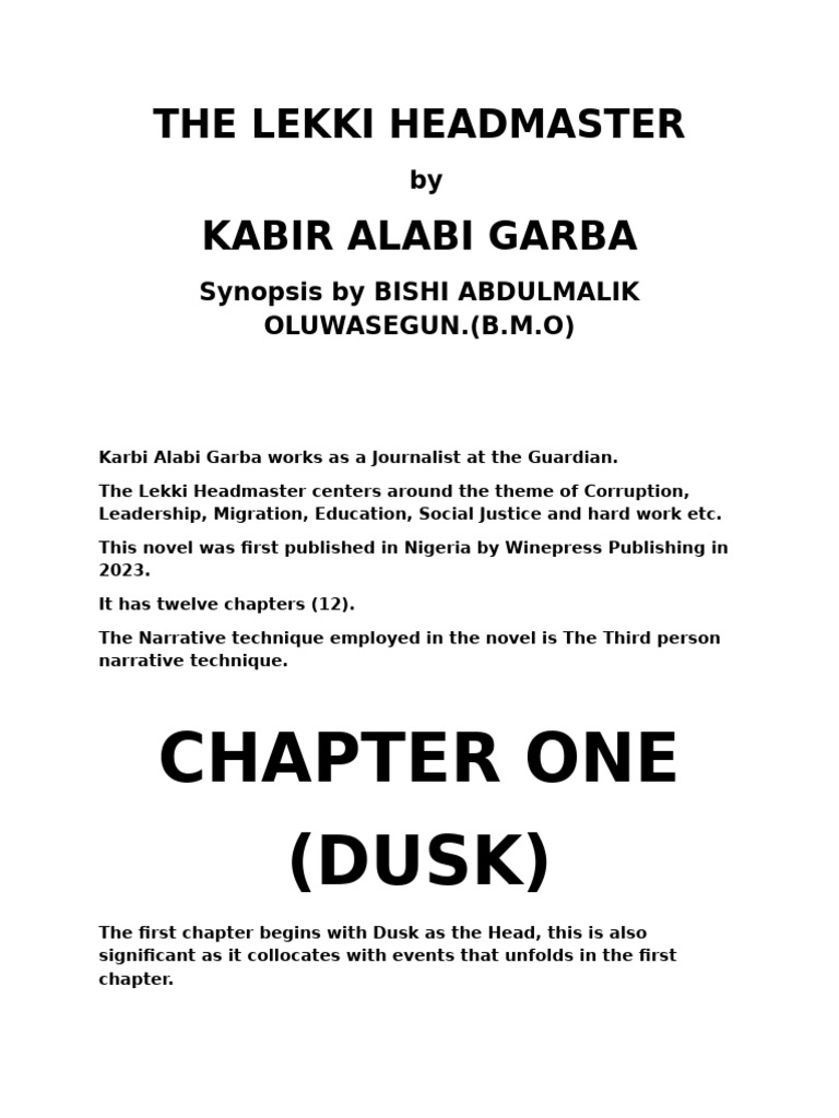 The Lekki Headmaster Synopsis by B.M.O | PDF | Employment