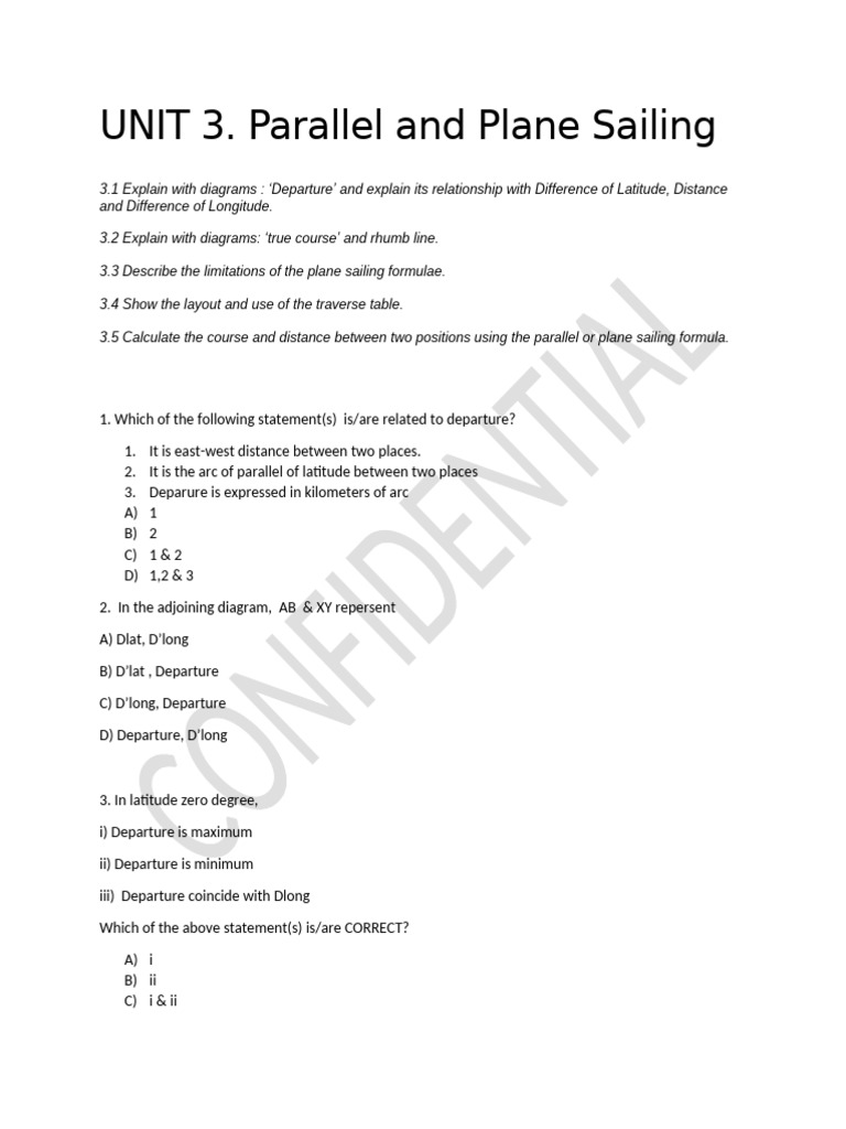 Unit 3 Parallel and Plane Sailing. Question | PDF | Latitude ...