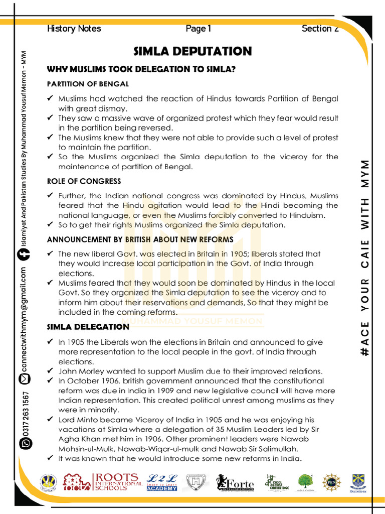 Simla Delegation Notes and Solved Past Papers 2023-24 | PDF