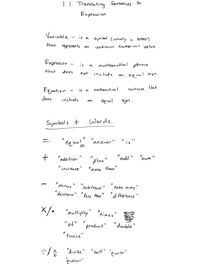 1.1 Translating Sentences To Expressions - Notes 2 | PDF