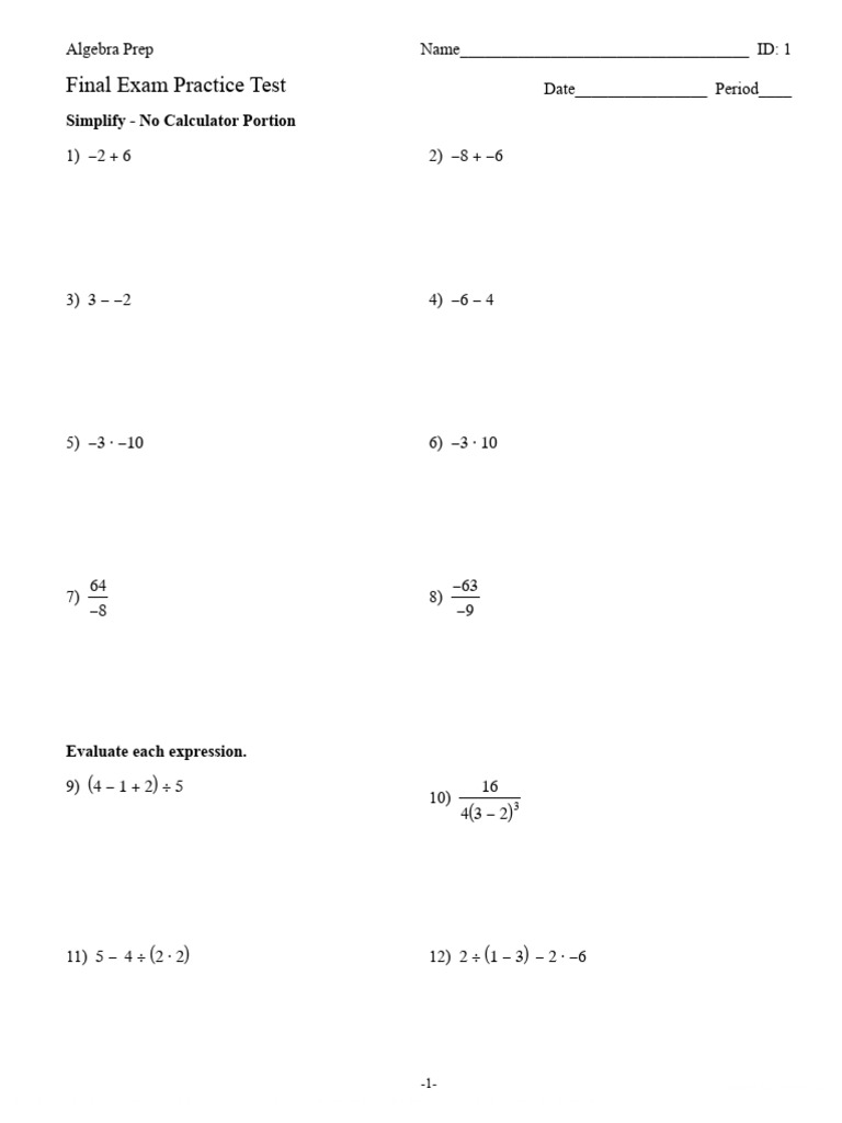 Final Exam Practice Test-2 | PDF | Mathematical Concepts | Elementary ...