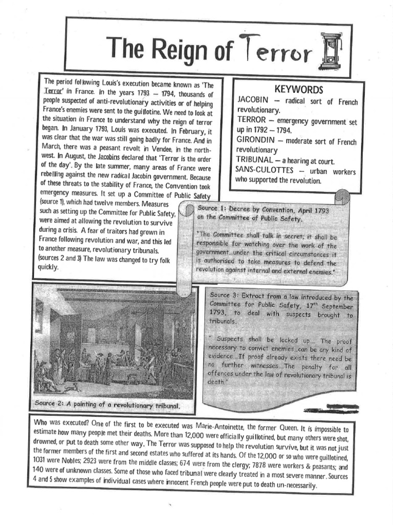 Reign of Terror Worksheet | PDF