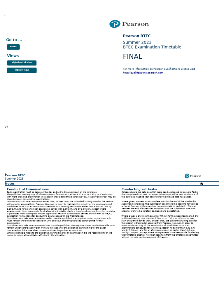 Btec Summer 2023 Final Timetable 10 | PDF | Science
