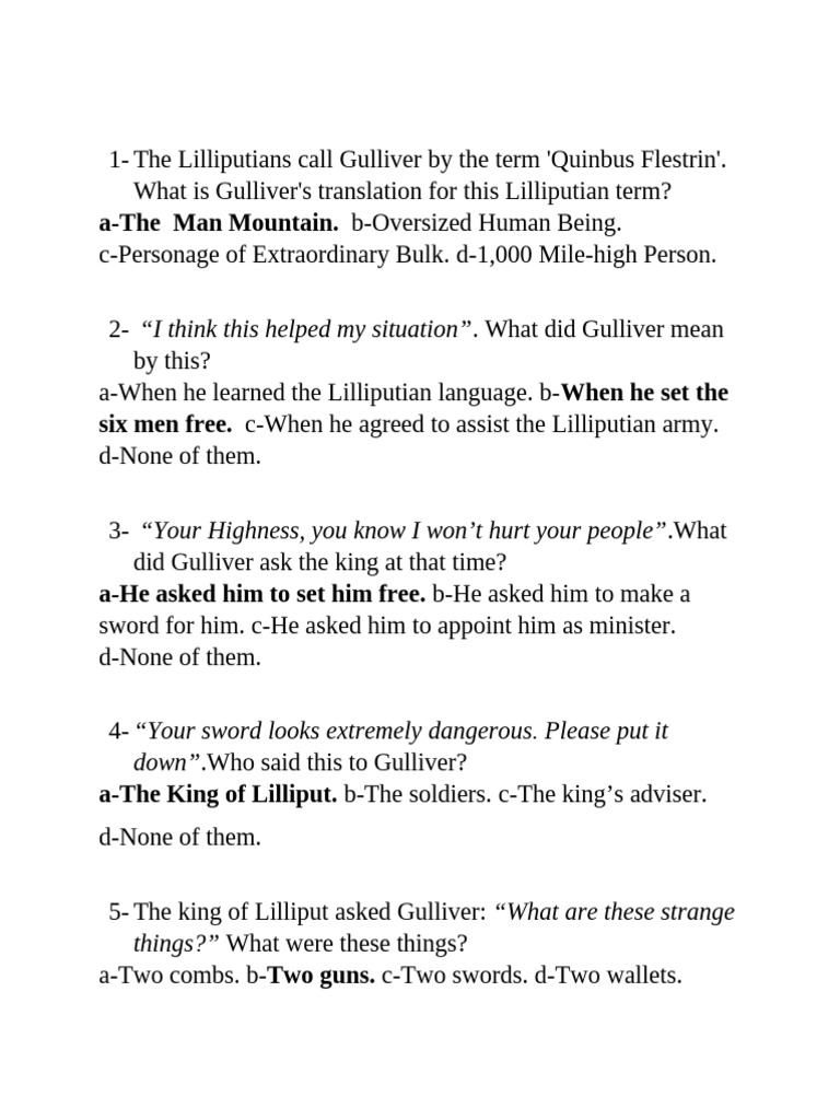 Gulliver’s Travels questions | PDF
