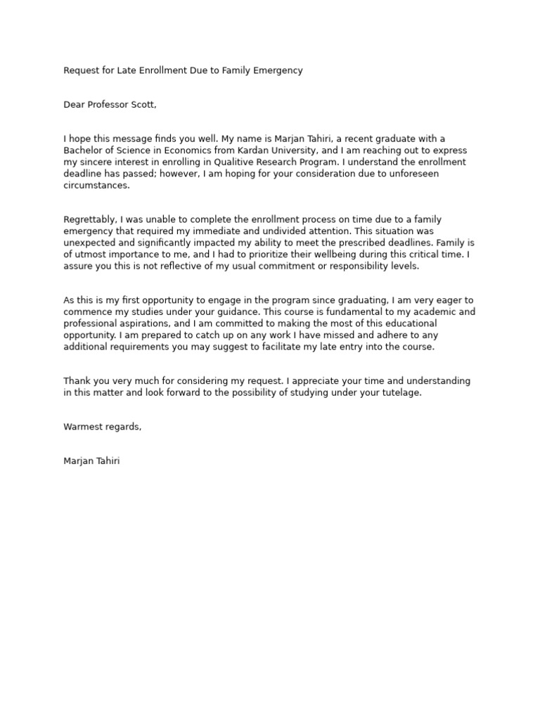 Request For Late Enrollment | PDF