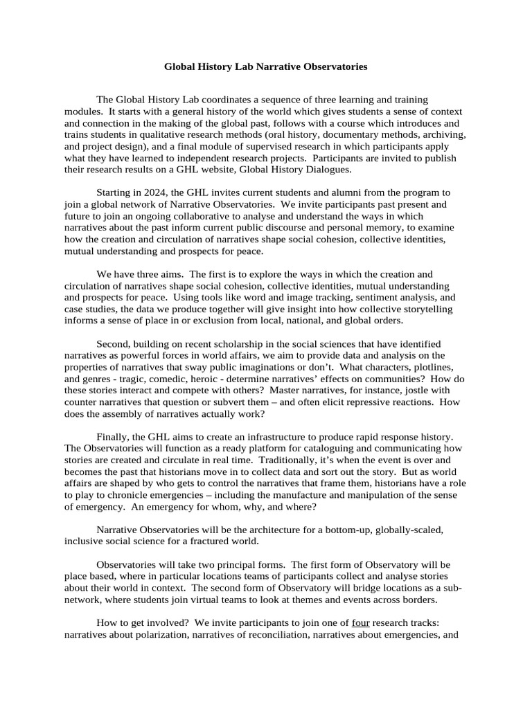 Global History Lab Narrative Observatories | PDF | Narrative ...