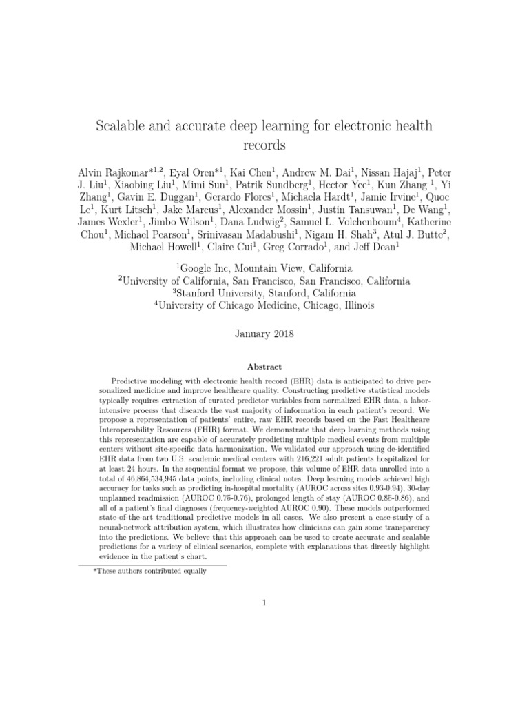 Scalable and Accurate Deep Learning For Electronic Health | PDF | Electronic Health Record ...