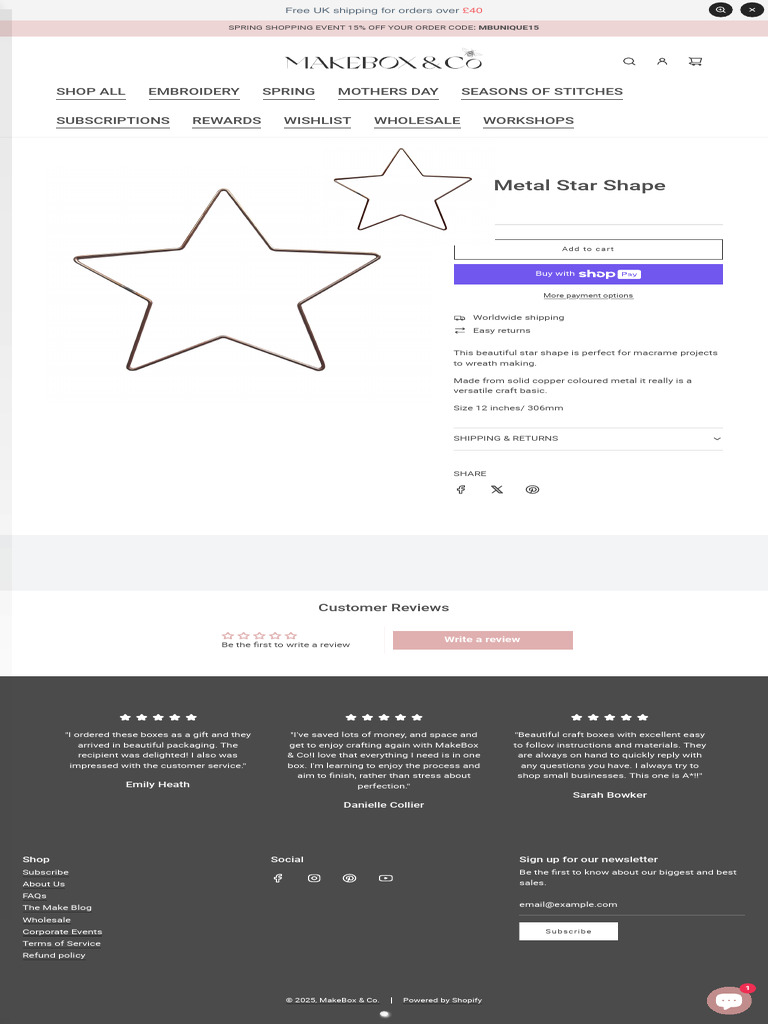 12" Metal Star Shape - MakeBox & Co | PDF