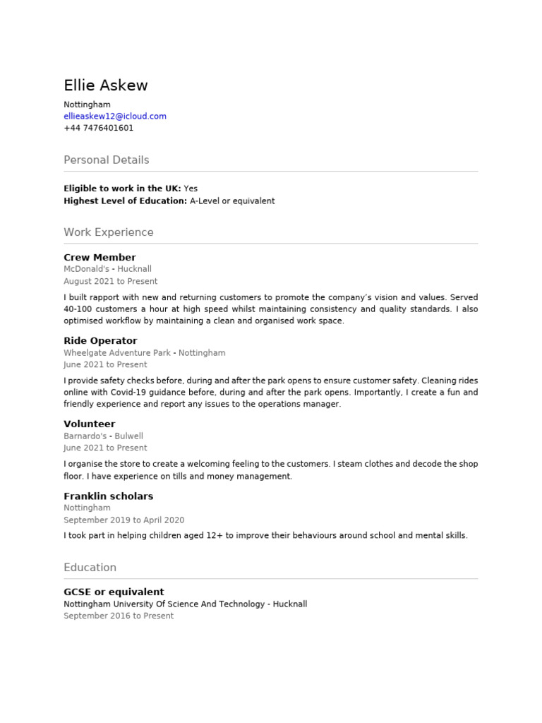 Ellie Askew CV | PDF