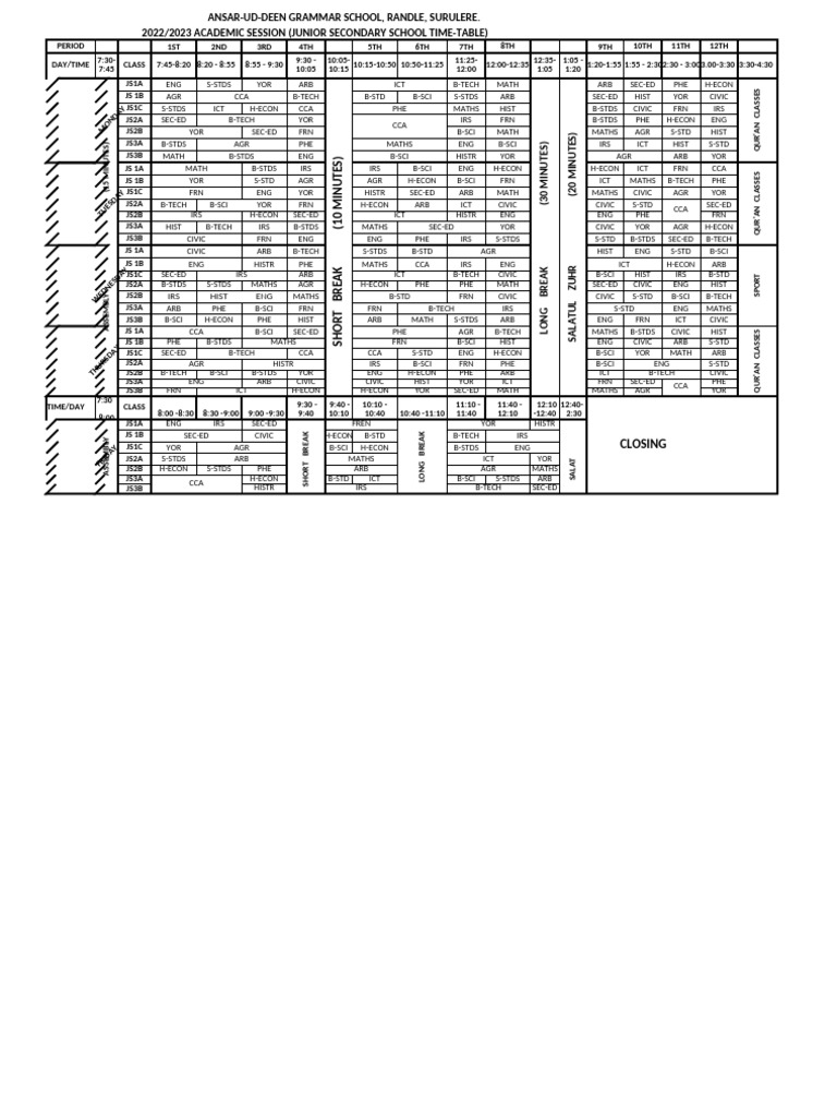Time Table (2022-23 Session) | PDF