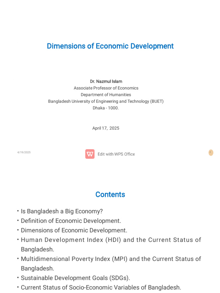 Dimensions of Economic Development - DR | PDF | Sustainability | Human ...