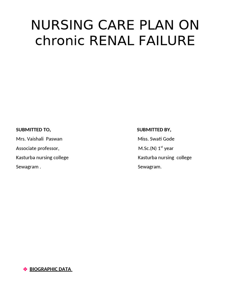 Nursing Care Plan for Chronic Renal Failure | PDF | Chronic Kidney ...
