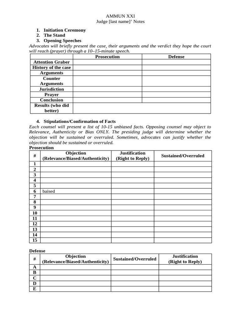 Judges Note Taking Template - AMMUN XXII | PDF | Witness | Evidence