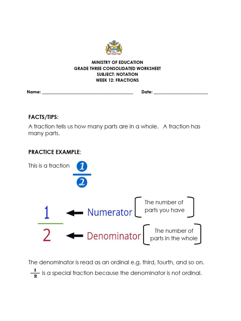Grade 3 Fractions Worksheet Week 12 | PDF | Arithmetic | Mathematics